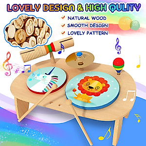 LOOIKOOS Kids Drum Set for Toddlers 1-3, All in One Montessori Musical Instruments -Wooden Percussion Educational Preschool Music Toys for Baby 12-18 Months
