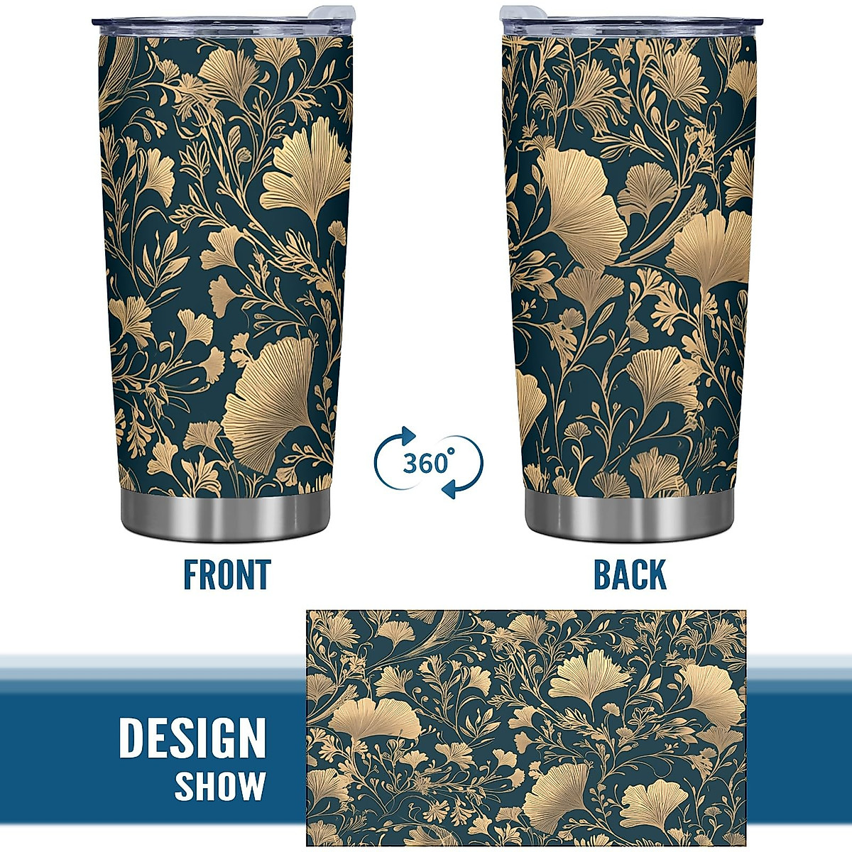 QWEUIOP 20oz Insulated Travel Coffee Mug Golden Ginkgo And Palm Stainless Steel Tumbler with Lid Double Wall Vacuum Coffee Cup For Hot and Cold Drinks14562