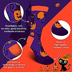 Funny Halloween Socks for Men Women Teen Boys- Pumpkin Cat Fun Novelty Cute Crazy Funky Dress Crew Cool Socks - Halloween Gifts Stockings Costumes Gifts for Cat Lovers