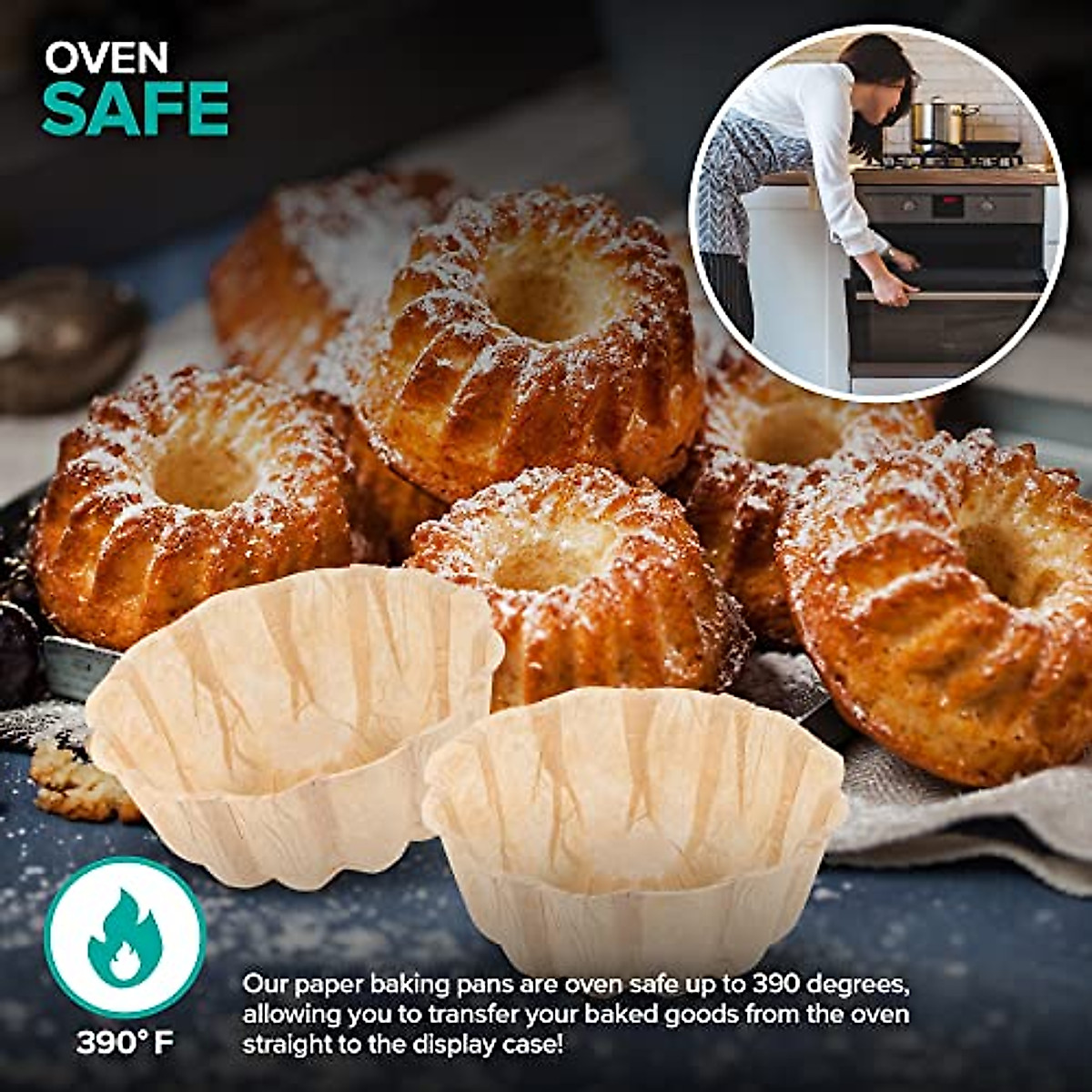 Stock Your Home Mini Fluted Tube Pan for Baking (25 Pack) Disposable Paper Cake Pans for Baking Nonstick Paper Molds for Baking Mini Angel Food Cake, Pie, Scone, Pineapple Pound Cakes