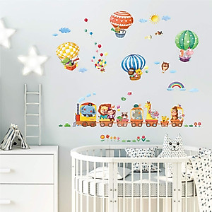 DECOWALL DA4-1406 Animal Train and Hot Air Balloons Kids Wall Stickers Wall Decals Peel and Stick Removable Wall Stickers for Kids Nursery Bedroom Living Room décor