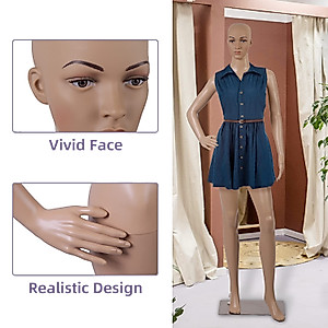 Mannequin Torso Manikin Dress Form Female Realistic Full Body Mannequin Display Head Turns with Metal Base 69" Plastic Adult Woman Adjustable Detachable Poseable Model Mannequin Stand