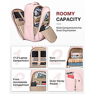 BAGSMART Travel Backpacks Laptop Backpack 17.3 Inch Notebook Water Resistant Casual Daypack Super Large Bags for Business Work Computer Bag School College Bookbag Women Girls Pink