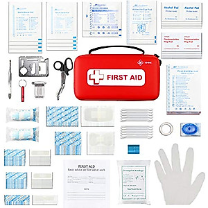 SHBC Small Travel First Aid Kit (152 Pieces) Compact Mini Waterproof Bag with Survival Medical Items for Car, Home, Travel, Hiking, Office, Outdoors, Boat, Camping, Workplace, and School.