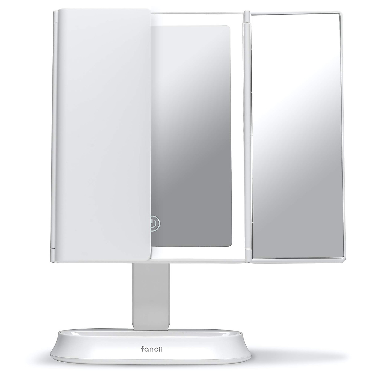 Fancii Makeup Mirror with Natural LED Lights, Lighted Trifold Vanity Mirror with 5X & 7X Magnifications - 40 Dimmable Lights, Touch Screen, Cosmetic Stand - Sora (White)
