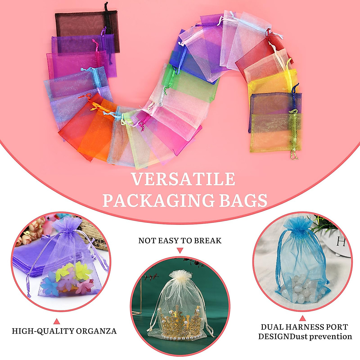 MISSJOJIAY 100Pcs Organza Bags Gift Bags, Sheer Organza Bags for Wedding Favor With Drawstring, 4.72 x 4 Inch Gift Bags, Party Favor Bags, Jewelry Bags. (multicolor)