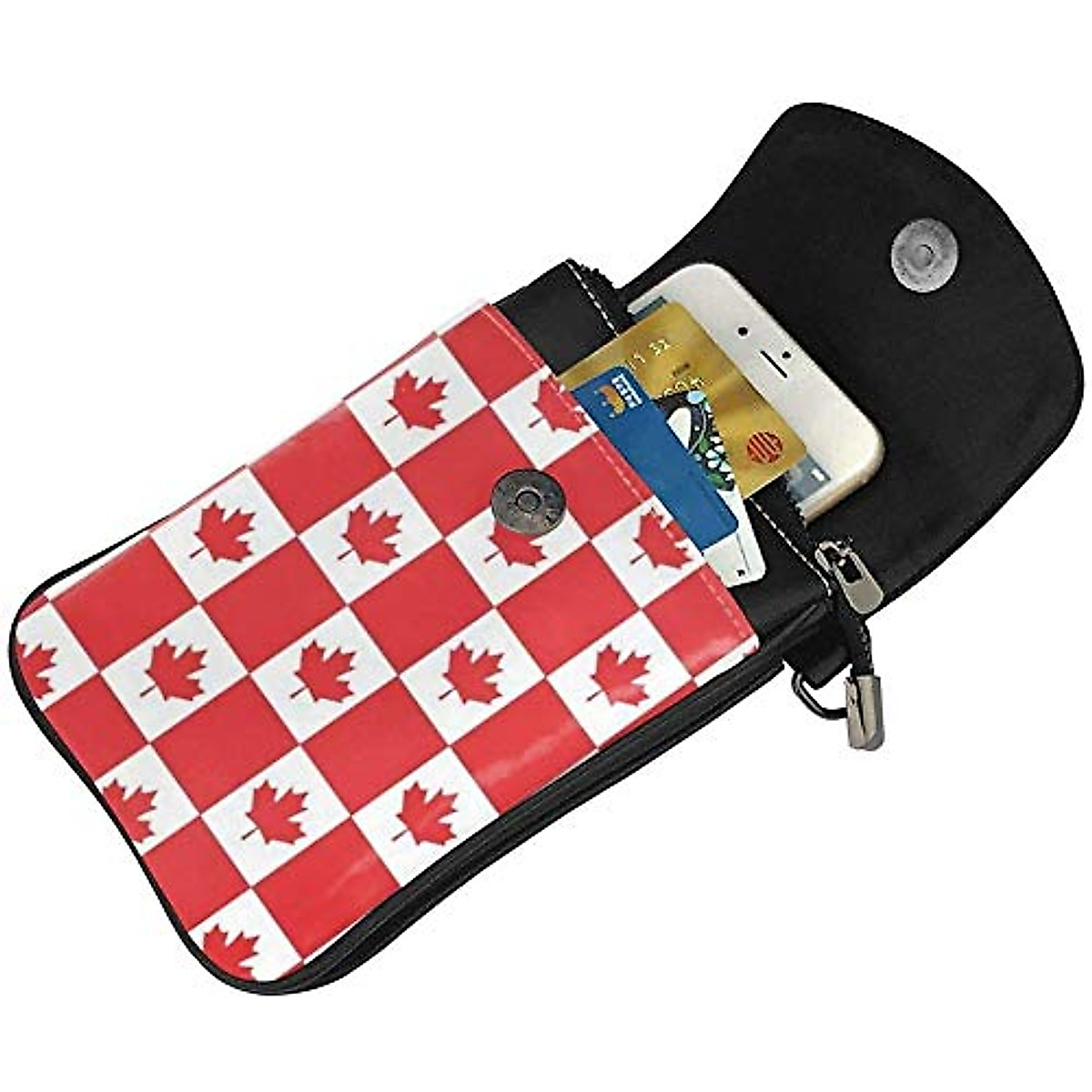 Canadian Flag Women Soft PU Leather Cellphone Purse Wallet Handbag Small Crossbody Shoulder Bag
