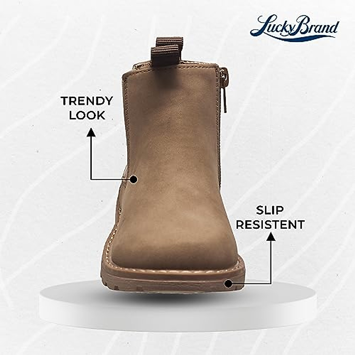 Lucky Brand Chelsea Boots for Girls - Outdoor Side Zipper Comfortable Girls Ankle Boots - Stylish Little Girl Boots with Anti-Slip Outsole in Taupe Size 13 Little Kid