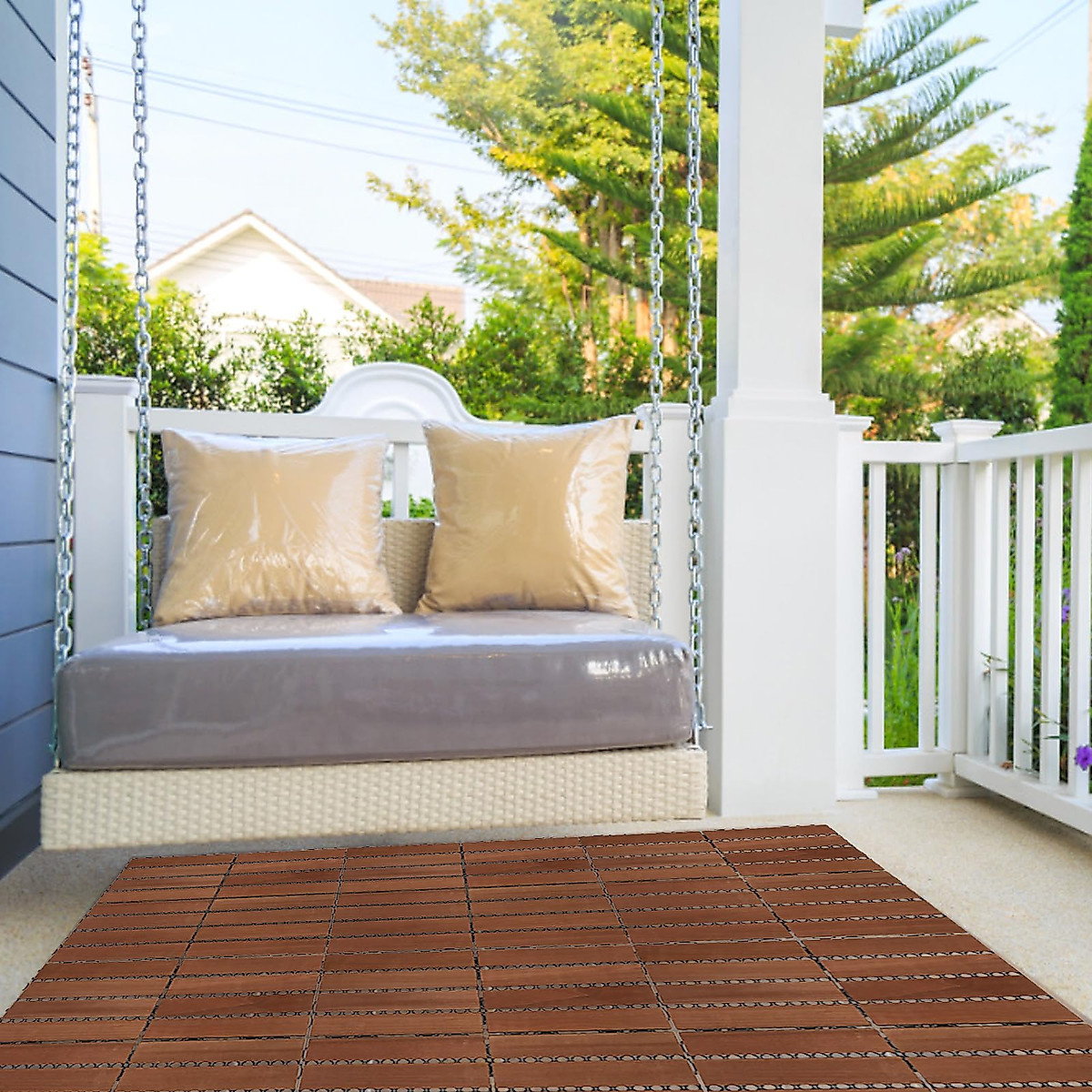 Interlocking Deck Tiles, 11Pcs Wood Flooring Tile Splicable Interlocking Floorboard for Home Outdoor Decking Garden Patio Balcony Decoration