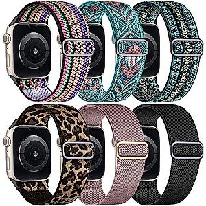 WJK Compatible with Apple Watch Band 38mm for Women Men, Sport Stretchy Nylon Straps Compatible with Apple Watch Bands 40mm 41mm 49mm 45mm 44mm 42mm for iWatch Ultra SE Series 8 7 6 5 4 3 2 1, 6 Packs