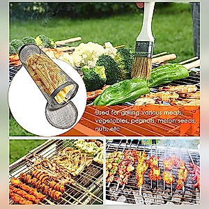 OQOPO BBQ Net Tube, Rolling BBQ Grilling Basket, Outdoor Picnics BBQ Grill Stainless Steel Mesh Versatile Cylinder Grill Cooking Accessories for Vegetables,Fries,Meat,Fish BBQ Net Tube (2Pcs)
