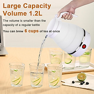 1.2 Liter -White Travel Collapsible Electric Kettle Boils Water Fast, Small Size, Large Capacity, Easy to Fold and Store, Food Grade Silicone Small Tea Kettle