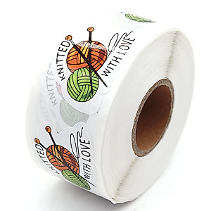 1.5 Inch Knitted with Love Sticker,Thank You Sticker,Small Shop Sticker, Cute Small Business Stickers, Handmade Sticker,Packaging Sticker, 500 PCS（Knitted with Love）