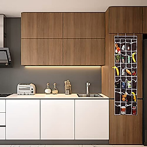 Over The Cabinet Door Organizer with 24 Mesh Pockets, 58x17 inch Behind the Pantry Door Storage Organizer, Back of Bathroom Door Storage Organizer, Brown
