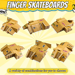 HyDren 62 Pcs Skate Park Kit Fingerboard Skatepark Set Finger Skateboard Deck Ramp with Mini LED Fingerboards Finger Bike Caster Board Finger Toys for Finger Board Training Gift