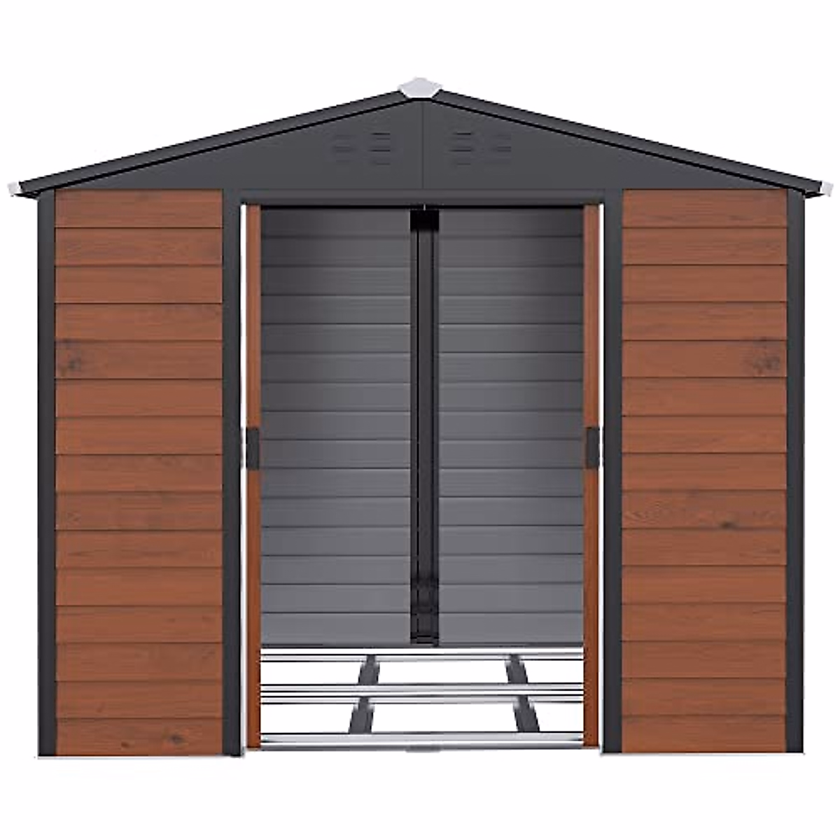 Outsunny 8' x 7' Outdoor Storage Shed, Garden Tool Metal Shed with Foundation Kit, Double Lockable Door, Air Vents and Sloping Roof, for Backyard, Patio, Lawn, Teak