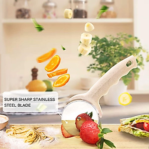 HELEERON Pizza Cutter Wheel, Stainless Steel Pizza Cutter with Cover, Super Sharp Pizza Slicer-Dishwasher safe,Smooth Rotating Pizza Wheel Safe with Healthy Material（Beige）