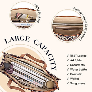 Missnine Laptop Tote Bag Canvas Laptop Bag 15.6 inch Work Shoulder Bags Casual Briefcase Handbag for Travel, Office, School (Leopard Print)