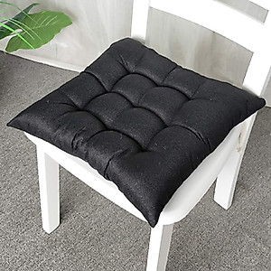 vctops Set of 4 Square Solid Tufted Chair Pads Indoor Seat Cushions Pillows with Ties Black 20"x20"x3"