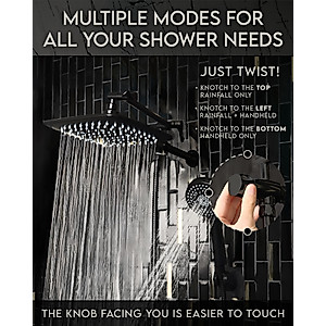 Veken High Pressure Rain Shower Head Combo with Extension Arm- Easy to Install Wide Rainfall Showerhead with 3 Water Spray Modes – Adjustable Dual Showerhead with Anti-Clog Nozzles