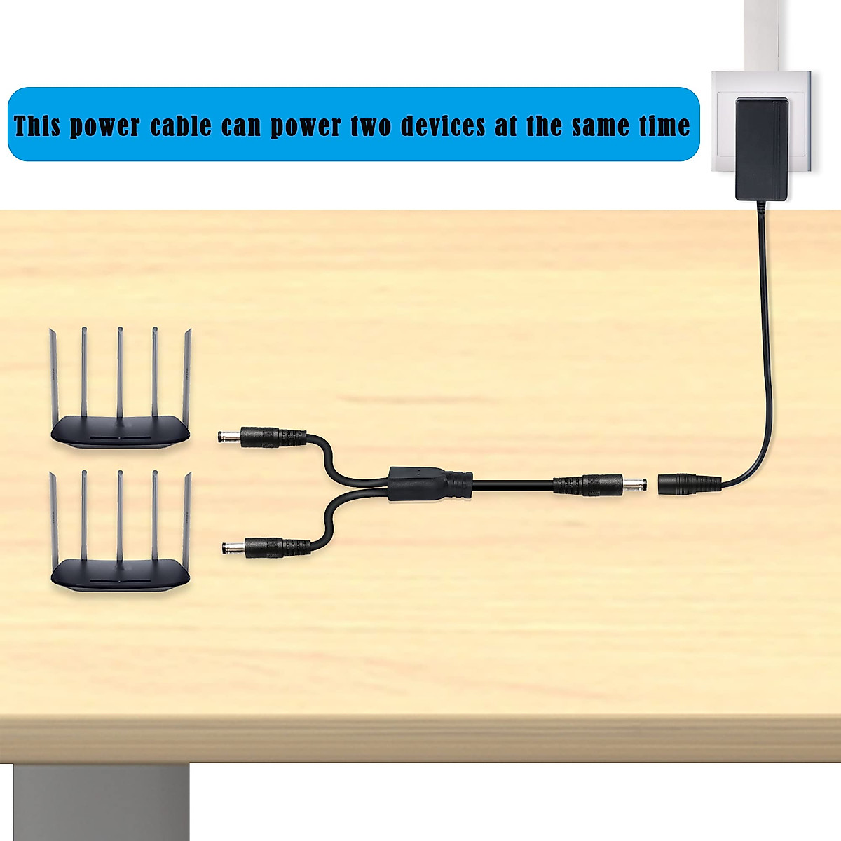 GINTOOYUN 2 PCS DC Y Splitter Power Cable 18AWG DC 5.5MM x 2.1MM Male to Dual DC 5.5MM x 2.1MM Male Supply Splitter Cable for LED Light Bar CCTV Security Cameras etc(1FT)