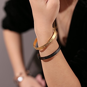 Qitian Islamic Jewelry Gifts for Women Allah Gold Bangles Bracelets Ayatul Kursi Arabic Cuff Bracelet for Women Men Islam Eid Ramadan Gifts （Gold-Thick ）