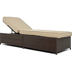 Serta Brown Resin Wicker Outdoor Patio Furniture Collection, Storage Chaise Lounge, Beige