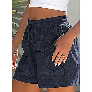 Dokotoo Ladies Womens Shorts Cotton Fashion Beach Shorts Resort Wear for Women 2023 Summer Cute Holiday Vacation Outfits for Women Shorts Blue Medium