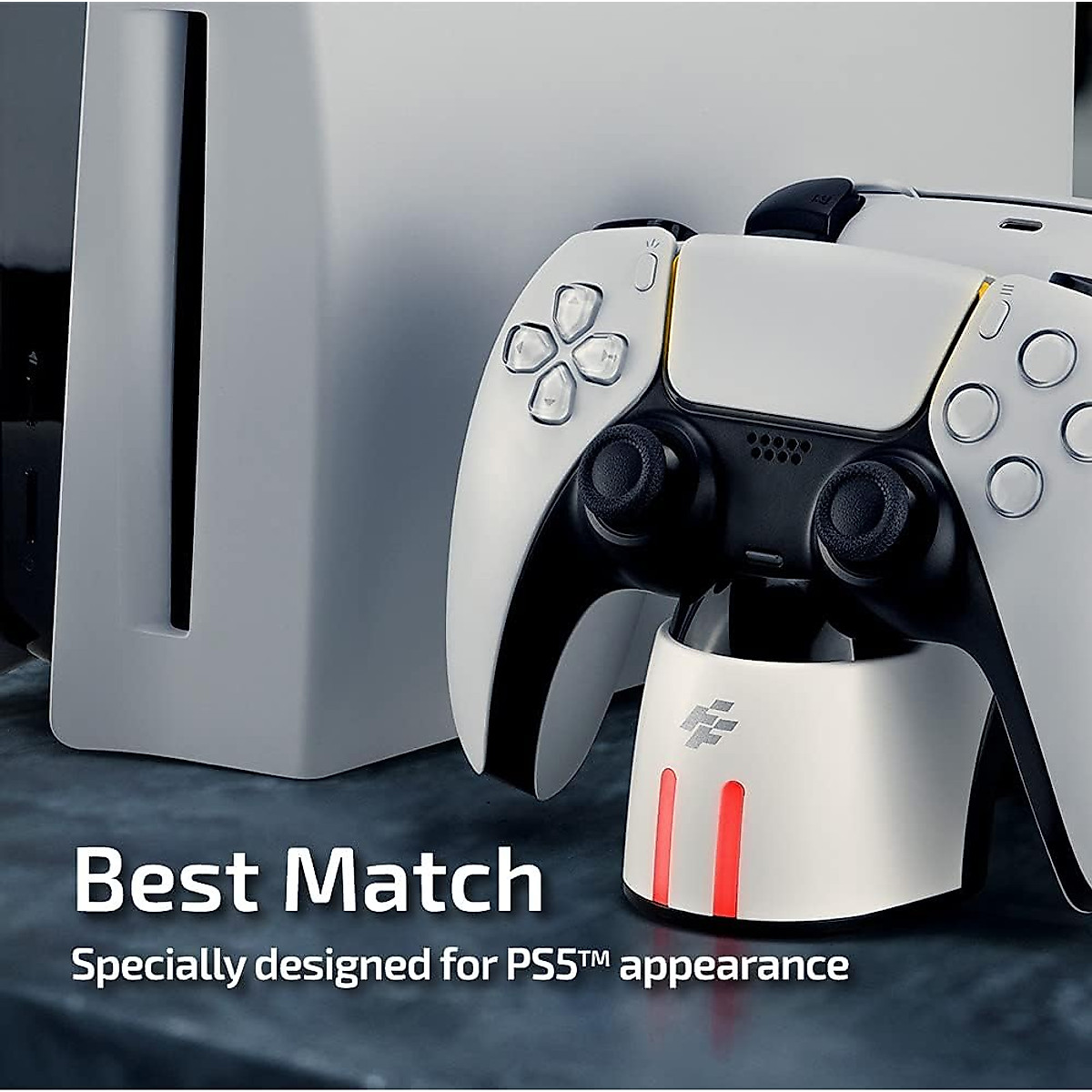 MEGACOM PS5 Controller Charging Station, Charger Sation for Playstation5 with Dual Stand Charger Dock, Led Indicator, Overcharging Protection, USB Powered (Controller Sold Separately)
