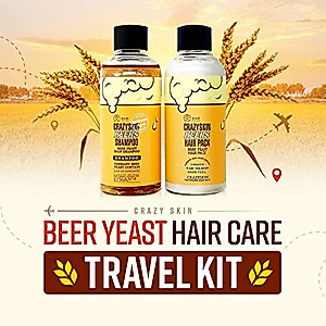 CRAZY SKIN Beer's Shampoo & Hair Pack 3.38 fl.oz Travel Size - Beer Yeast Biotin for Hair Regrowth, Thickening Protein, Keratin, Collagen - Repairing Damaged Tresses