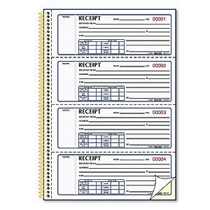 Rediform 8L810 Money Receipt Book 7 x 2 3/4 Carbonless Duplicate Twin Wire 300 Sets/Book