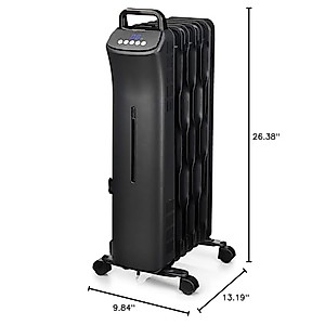 Amazon Basics Portable Digital Radiator Heater with 7 Wavy Fins and Remote Control, Black, 1500W, 9.8 x 26.5 x 13.1 in