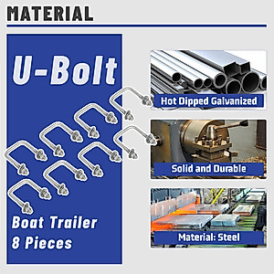 1/2" Diameter 13" Thread Square U-Bolt for Boat Trailer 8 Pieces 1/2" D x 3 1/16" W x 4 5/16" L
