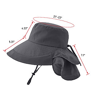 ZEXIAN Womens Sun Hat UPF 50+ Wide Brim and Ponytail Hole, Hiking Safari Hat with Neck Flap (Dark Grey)