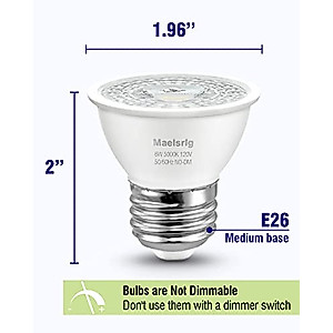 Maelsrlg PAR16 LED Short Neck Recessed Spotlight Bulb, 6W(60W Equivalent) Curio Cabinet Light Bulb, Flicker-Free, 600 Lumens, Daylight 5000K, E26 Medium Base, Non-Dimmable, 4-Pack