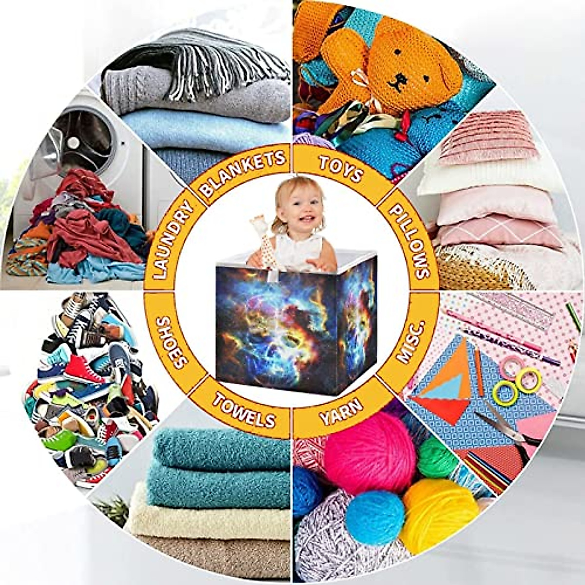 visesunny Square Shelf Basket Skull and Fractal Effect Storage Baskets Canvas Fabric Storage Boxes Foldable Nursery Basket for Clothes,Books,Toys,Shelves,Gifts