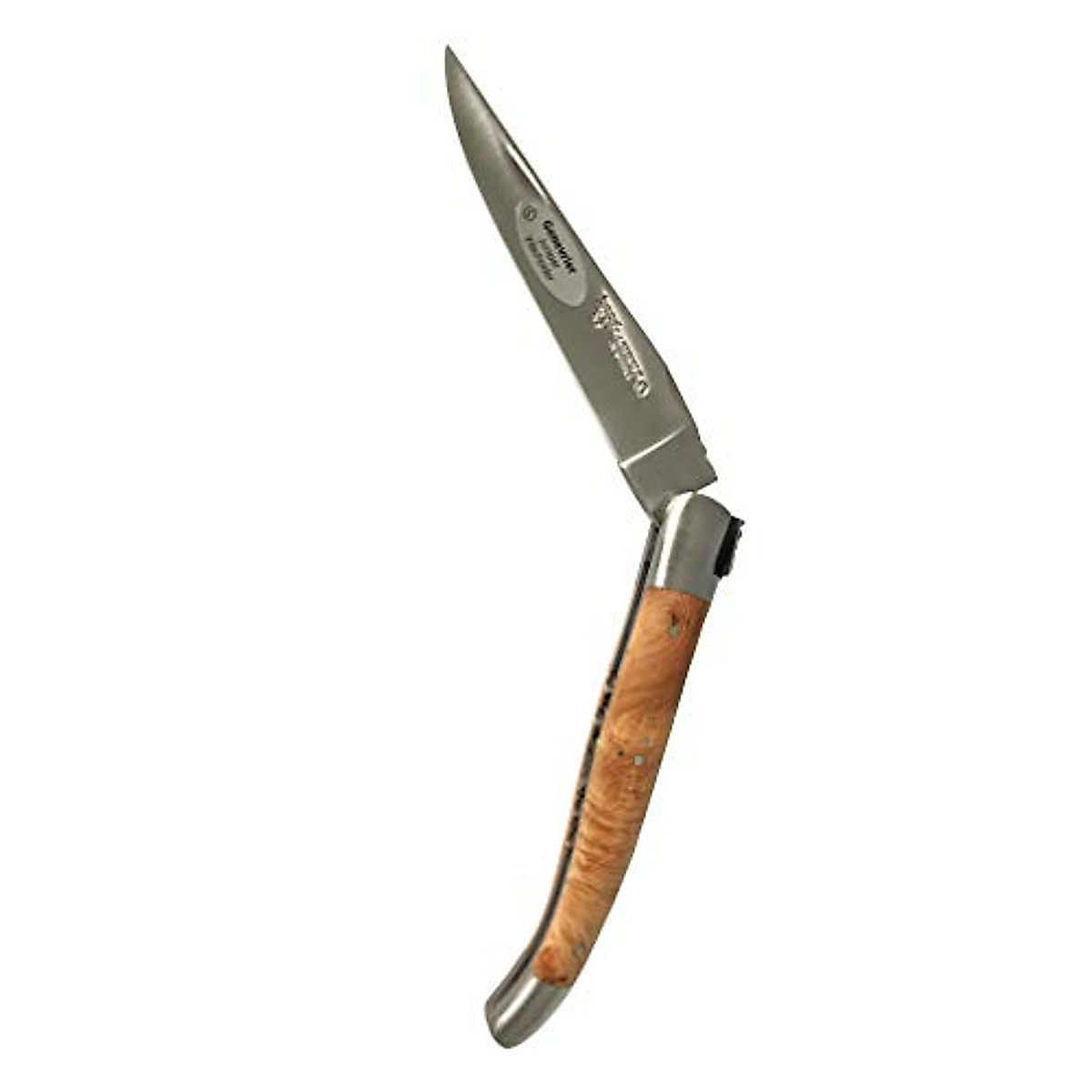 Laguiole en Aubrac Handmade Luxury Double Plates Folding Pocket Knife, 4.8-in (12cm), Juniper Handle, Hand Forged Special Crafting Bee #7, Stainless Steel Bolsters