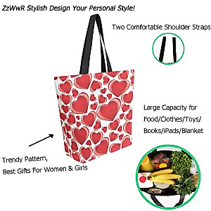 ZzWwR Sweet Cute Hearts Pattern Extra Large Canvas Shoulder Tote Top Handle Bag for Gym Beach Travel Shopping