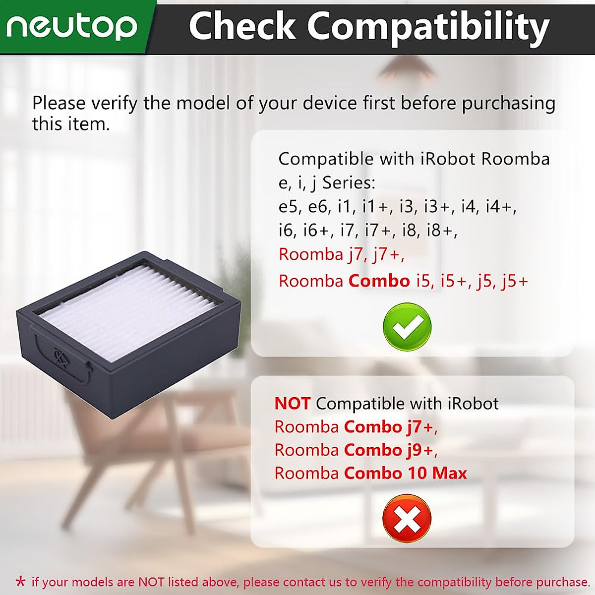 Neutop Replacement Filters Compatible with iRobot Roomba e i & j Series E5 E6 i1 i1+ i3 i3+ i4 i4+ i6 i6+ i7 i7+ i8 i8+ j7 j7+ and Combo j5 j5+ i5 i5+ Plus Robot Vacuums, 6-pack
