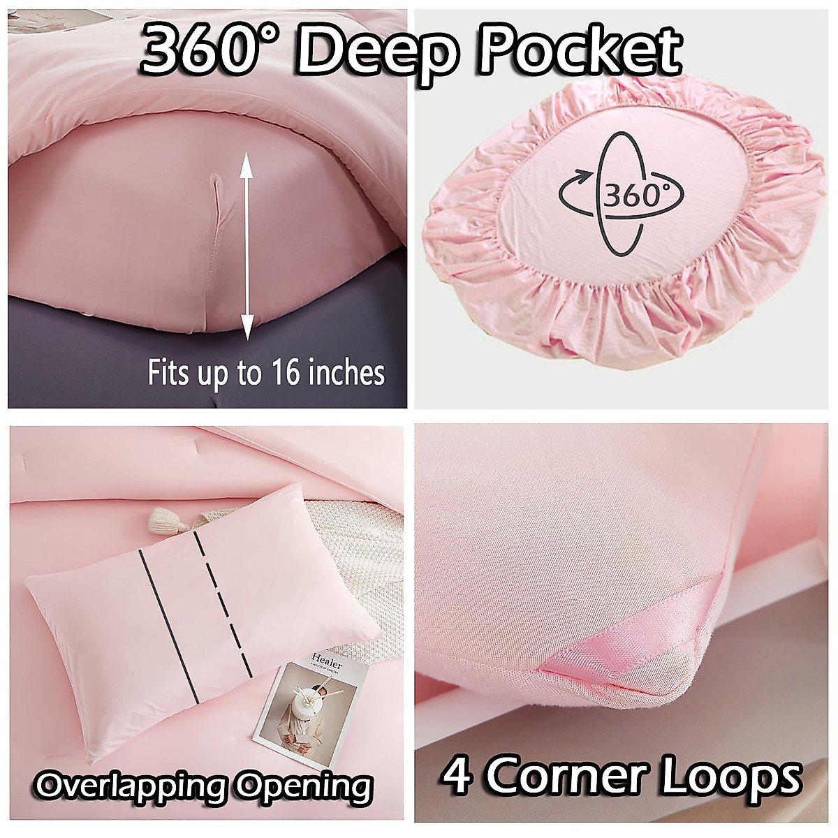 MorroMorn Pink Comforter Set Twin, 4 PCS Bed in a Bag for All Season, Pink Bed Set Cloud Comforters, Fitted Sheets, Pillowcases, Soft for Girls Kids Teen Preppy Dorm (Pink, Twin/Twin XL)