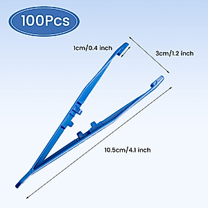 MEABEN 100 Pcs Plastic Craft Disposable Tweezers, Bulk Priced Blue Forceps Tapered Tweezers, Handmake Fuse Beads Manual DIY Tool Handmade Crafts Kit Accessories for DIY Art Crafts