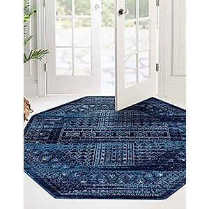 Unique Loom District Collection Area Rug - Sequoia (5' 1" Octagon, Blue/ Navy Blue)