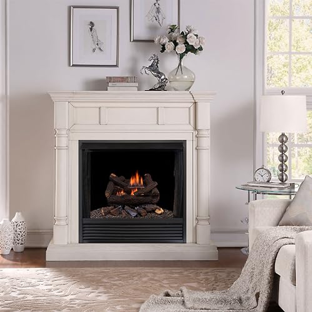 Duluth Forge DLS-18T-2 Dual Fuel Ventless Fireplace Logs Set with Thermostat, Use with Natural Gas or Liquid Propane, 30000 BTU, Heats up to 1000 Sq. Ft, Stacked Red Oak, 18 Inches