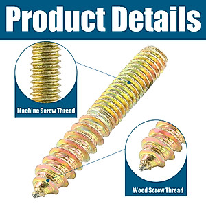 Waziaqoc 8 PCS Hanger Bolts 1/4 x 1-1/2 Inch Double Headed Bolt Self-Tapping Bolts Wood Joint Screw for Furniture