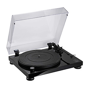 Audio-Technica AT-LPW50PB Fully Manual Belt-Drive Turntable Bundle Bluetooth Studio Monitors - Pair, Cleaning Brush, and Turntable Stylus Scale (4 Items)