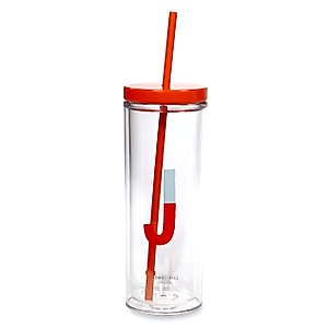 Kate Spade New York Insulated Initial Tumbler with Reusable Straw, 24 Ounce Acrylic Travel Cup with Lid, J (red)