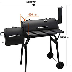 RJMOLU Outdoor 2-in-1 BBQ Grill - Charcoal Barbecue Grill with Offset Smoker, Meat Smoker w/Temperature Gauge for Home, Backyard, Garden, Terrace, Camping,A