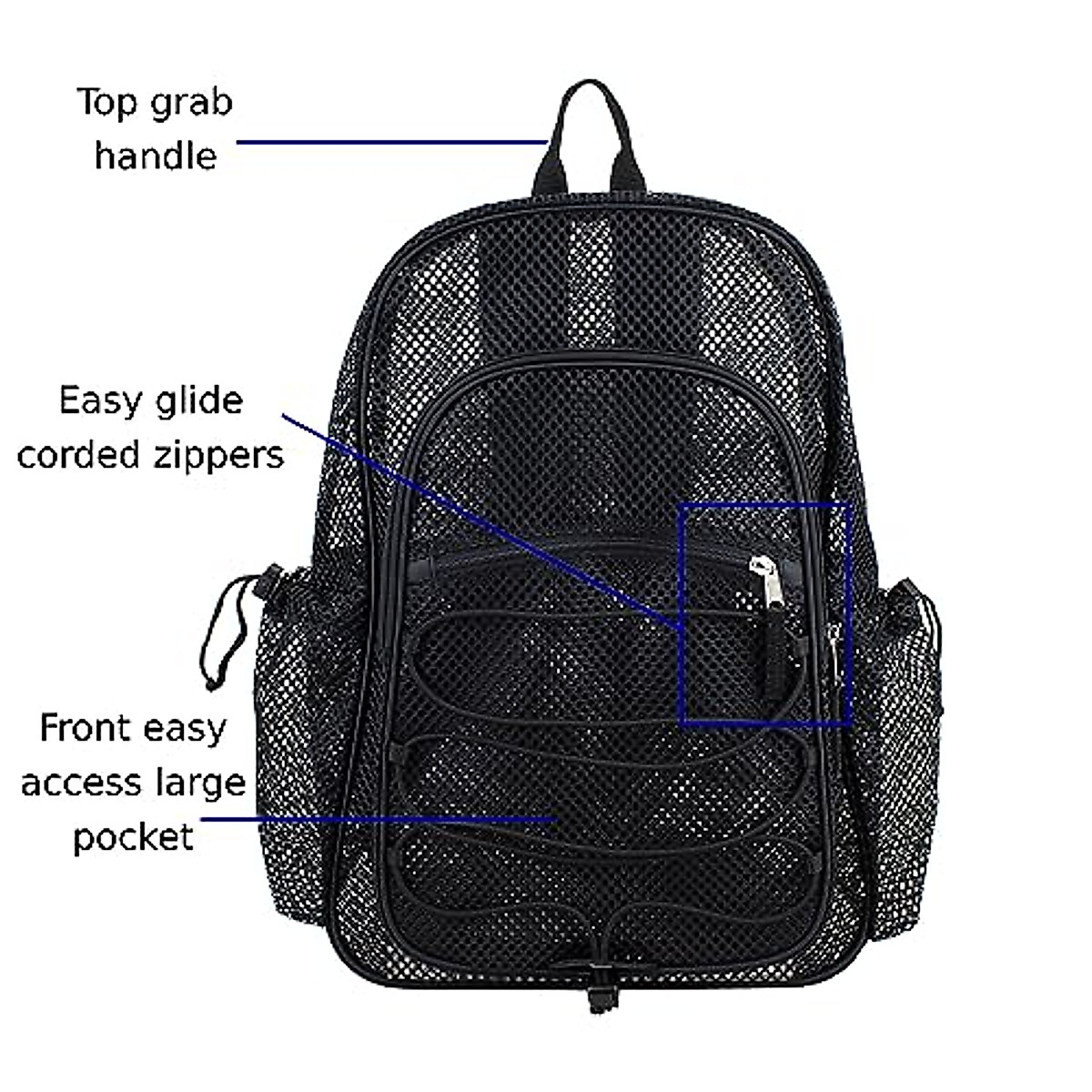 Eastsport XL Semi-Transparent Mesh Backpack with Comfort Padded Straps and Adjustable Bungee for Work, Sports, Beach, College and Security - Black