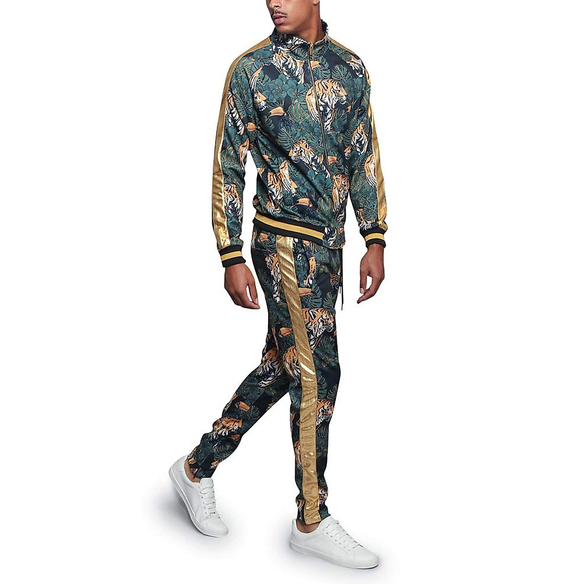 G-Style USA Men's Royal Floral Tiger Track Suit ST559 - Black - Large