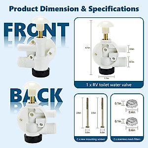 Funmit 385314349 RV Toilet Water Valve Kit Replacement for Pedal Flush Toilets for Camper, Trailer, Boat | Premium Performance in Prevention of Leakage | Increased Freeze Resistance